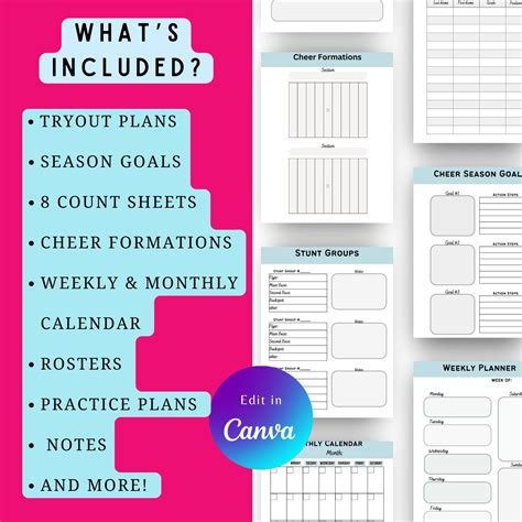 Editable Cheer Planner Digital Cheer Planner Cheer Coach Planner Printable Cheer Binder