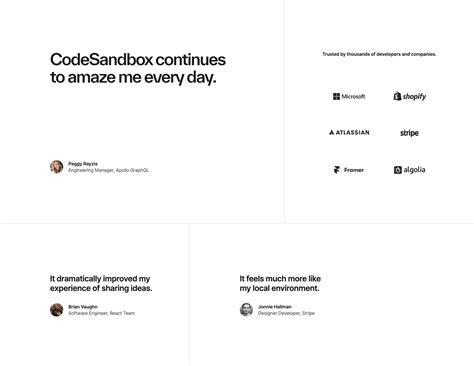 Codesandbox Features Page Section Testimonial Testimonial Section Design Design