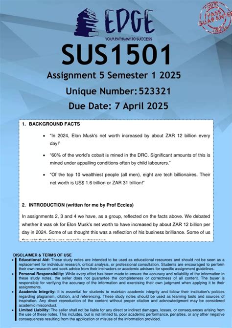 Sus1501 Assignment 5 Answers Semester 2 2025 Distinction Guaranteed