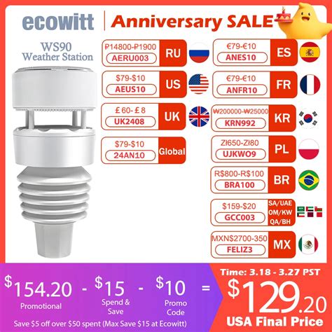 Ecowitt Ws90 7 In 1 Weather Sensor Ultrasonic Anemometer With