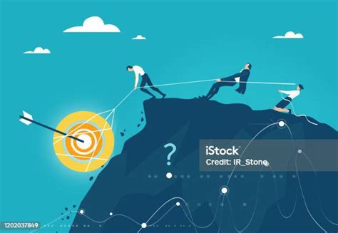성공 노력 문제 해결 및 높은 전문 성과의 상징으로 화살표로 대상을 당기는 사업가의 그룹 비즈니스 컨셉 일러스트레이션 밀기에 대한 스톡 벡터 아트 및 기타 이미지 Istock