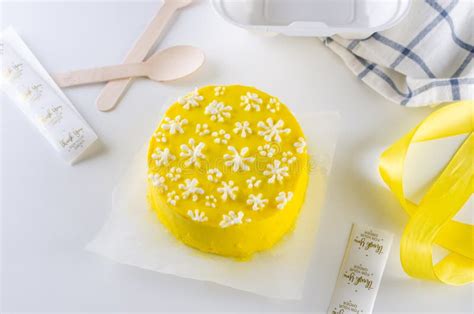 Trendy Bento Cake With Cute Decor On A Light Background Stock Image