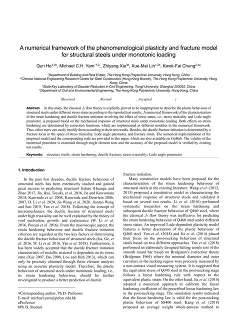 Pdf A Numerical Framework Of The Phenomenological Plasticity And Fracture Model For Structural