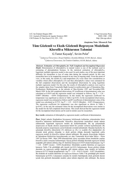Pdf Estimation Of Chlorophyll A For Full Completed And Incompleted
