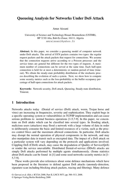 Pdf Queueing Analysis For Networks Under Dos Attack