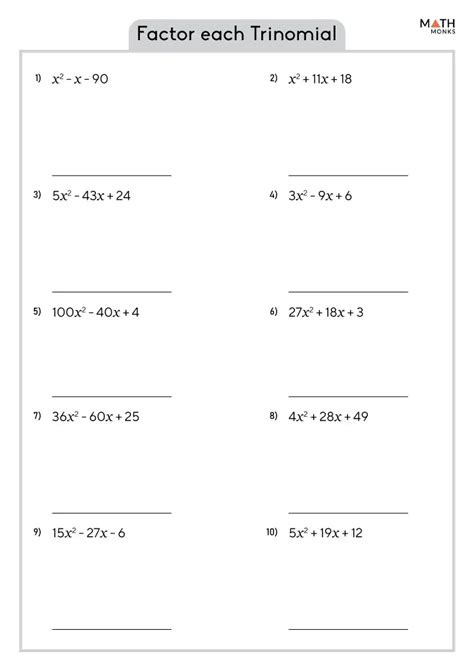 Factoring Trinomials Worksheets Math Monks