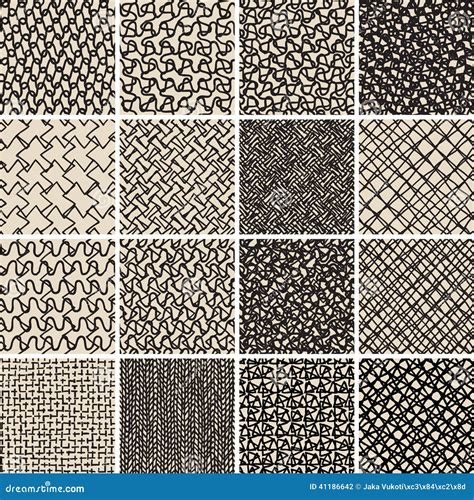 Basic Doodle Seamless Pattern Set No In Black And White Stock Vector Image