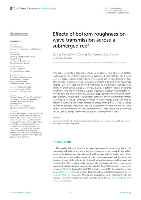 Pdf Effects Of Bottom Roughness On Wave Transmission Across A Submerged Reef