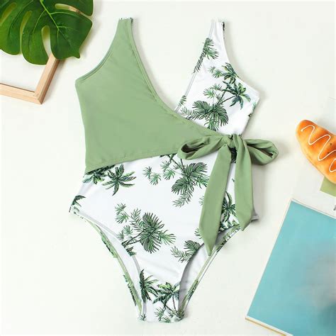 Shldybc Girls Swimsuits Bikini Set One Shoulder Bikini Bathing Suit Girls Cute Print Bikini