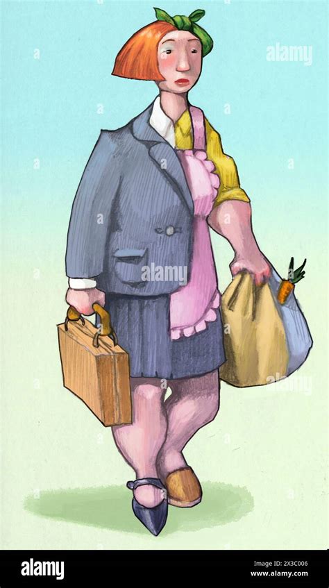 Metaphor Of Woman Identity Divided Half Employee Half Housewife Stock Metaphor Of Woman Identity Divided Half Employee Half Housewife Stock