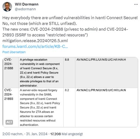 Ivanti Connect Secure New Vulnerabilities Cve 2024 21888 And Cve 2024 21893 Patched Borns