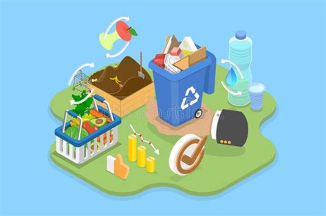 3d Isometric Flat Vector Illustration Of Waste Minimization Stock