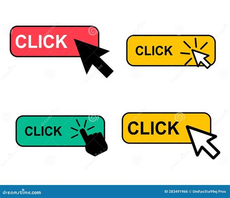 Set Of Click Here Web Button Internet Flat Pointer Design Press Link