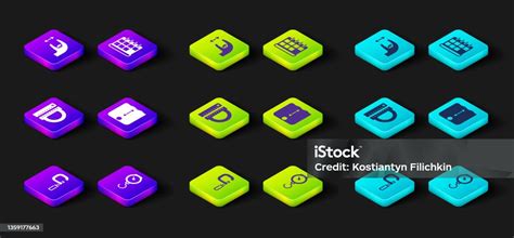 마이크로미터 손 스케일 스프링 기계식 트랙터 눈금자 깊이 측정 캘린더 및 대략적인 측정 아이콘을 설정합니다 벡터 3차원 형태에