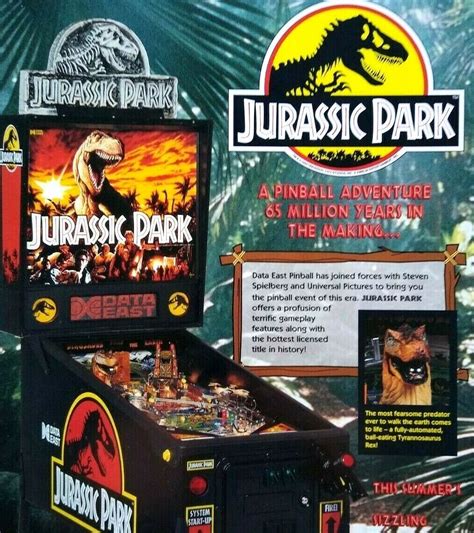 Jurassic Park Pinball Flyer Original 1993 Dinosaur Prehistoric T Rex