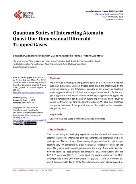 Pdf Quantum States Of Interacting Atoms In Quasi One Dimensional