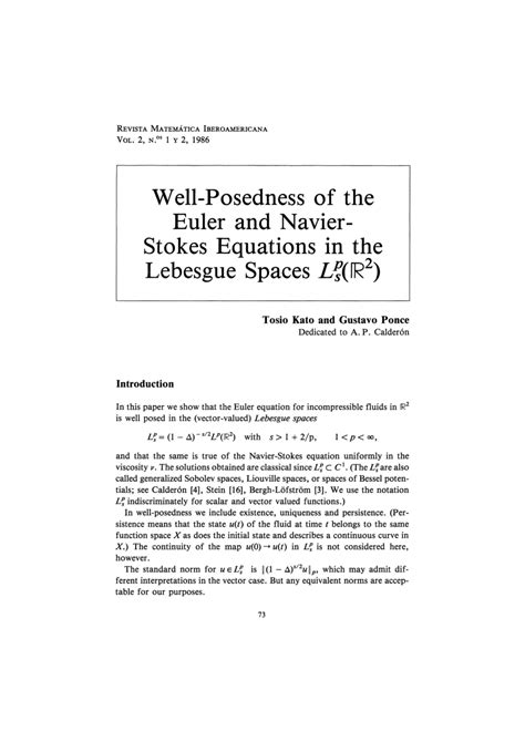 Pdf Well Posedness Of The Euler And Navier Stokes Equations In The Lebesgue Spaces Lspr2