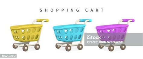 흰색 배경에 빈 쇼핑 카트를 3d 쇼핑 컨셉 벡터 일러스트레이션 쇼핑 카트에 대한 스톡 벡터 아트 및 기타 이미지 쇼핑 카트 디지털 생성 이미지 3차원 형태 Istock