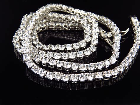 Mens White Gold Finish Sterling Silver Lab Diamond 1 Row Chain Necklace