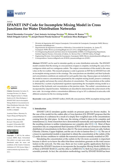 Pdf Epanet Inp Code For Incomplete Mixing Model In Cross Junctions For Water Distribution Networks