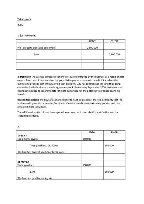 Tut Answers Practice Questions Tut Answers 4 C Journal Entries Debit Credit Ppe Property