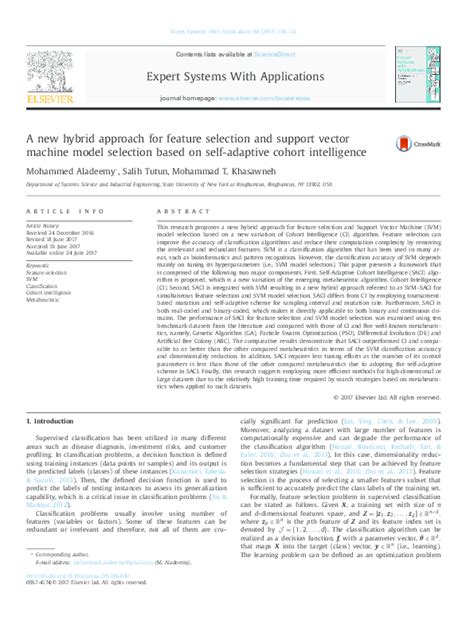 Pdf A New Hybrid Approach For Feature Selection And Support Vector Machine Model Selection