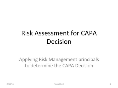 Risk Management For Capa Decision 1 Pdf