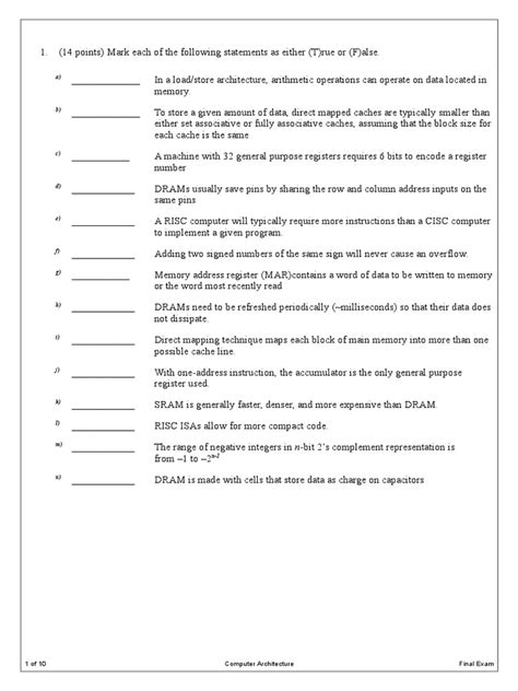 computer architecture sample final pdf random access memory dynamic random access memory