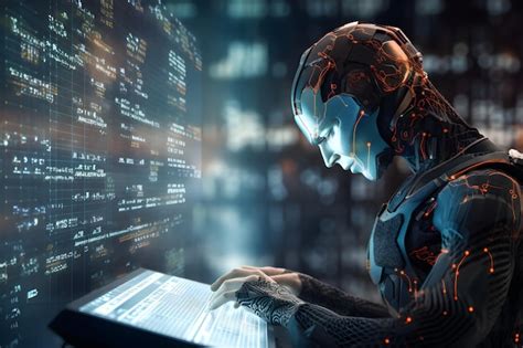 Premium Photo Advanced Humanoid Robotics Engaged In Futuristic Artificial Intelligence Programming