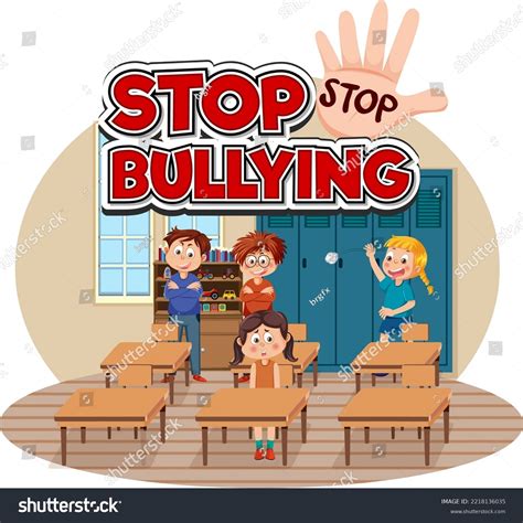 Stop Bullying Text Cartoon Character Illustration Stock Vector Royalty