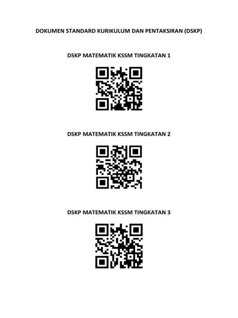 Qr Code Dskp Matematik T1 T2 T3 Pdf