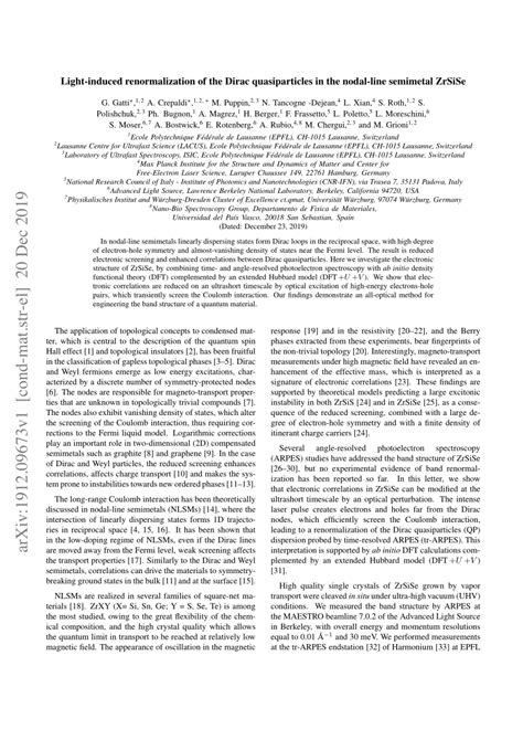 Pdf Light Induced Renormalization Of The Dirac Quasiparticles In The Nodal Line Semimetal Zrsise