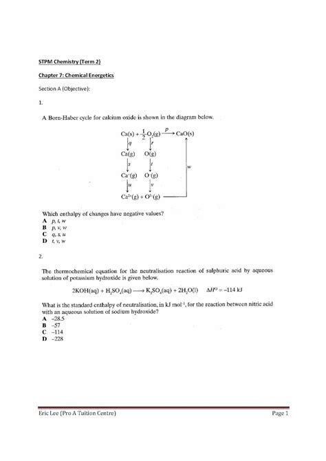 Pro A Malaysia STPM Chemistry Chapter 7 Exercise