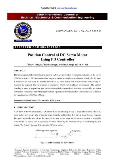 Position Control Of DC Servo Motor Using PD Controller Vsrd