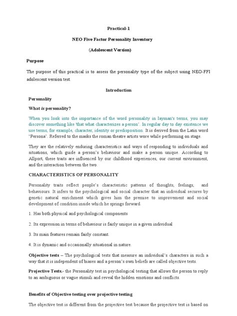 Neo Ffi 19214027 Pdf Extraversion And Introversion Social Psychology