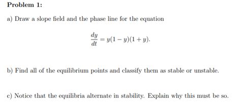 Solved Problem A Draw A Slope Field And The Phase Line Chegg