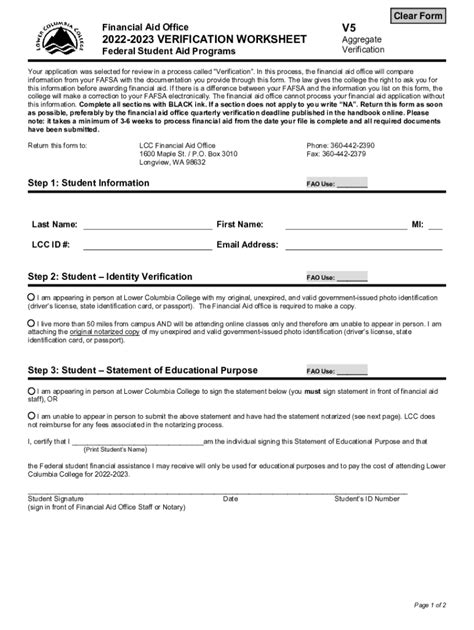Fillable Online 2022 2023 Verification Worksheet Fax Email Print Pdffiller