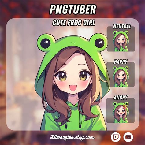 Cute Frog Girl Pngtuber Chibi Kawaii Ready For Twitch Vtuber