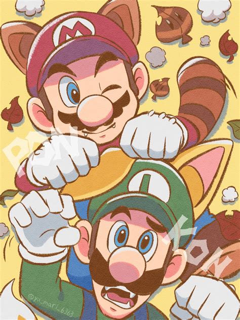 Mario Luigi Tanuki Mario And Kitsune Luigi Mario And 1 More Drawn
