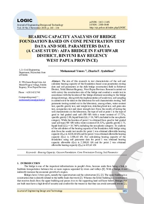 Pdf Bearing Capacity Analysis Of Bridge Foundation Based On Cone Penetration Test Data And