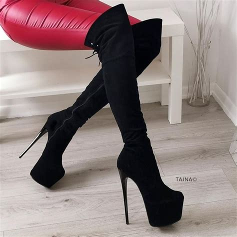 Black Suede High Heel Over The Knee Boots High Heels Outfit Thigh High Heels Suede High Heels