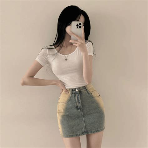 [워싱포인트 핏보장] 빈티지무드 하이웨스트 샌드 워싱 데님 미니스커트 에이블리