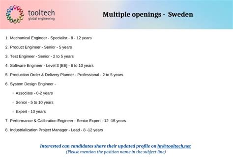Multiple Job Openings In Sweden Please Email Us At Hr If