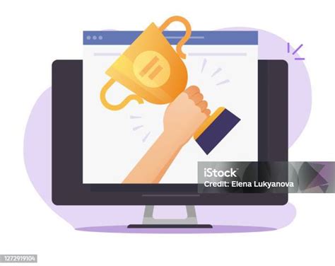 인터넷 벡터에 온라인 웹 디지털 상 전자 웹 사이트 우승자 상금 승리 골든 컵 트로피 플랫 만화 챔피언십 대회 선물의 개념 대회 도전 승리 1위에 대한 스톡 벡터 아트 및