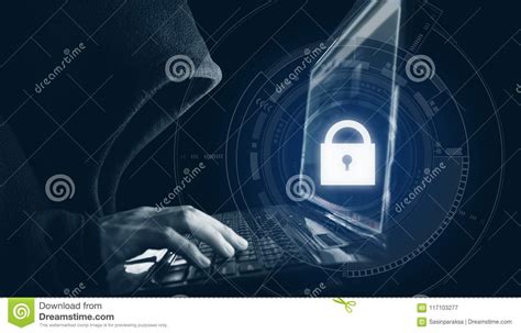 Internet Network Security System Hacker In Black Hoodie Using Computer