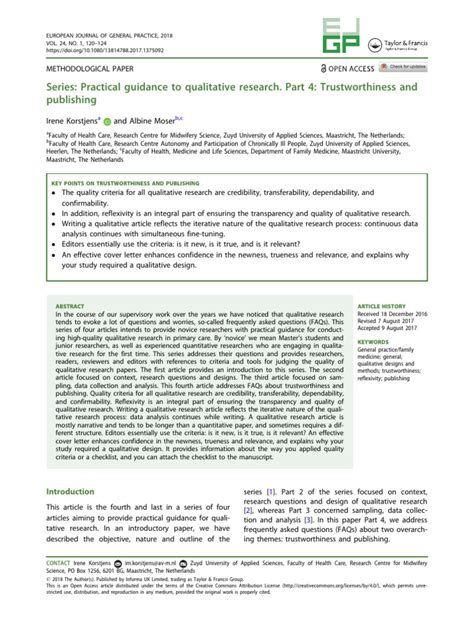 Practical Guidance To Qualitative Research Part 4 Trustworthiness And Publishing Pdf