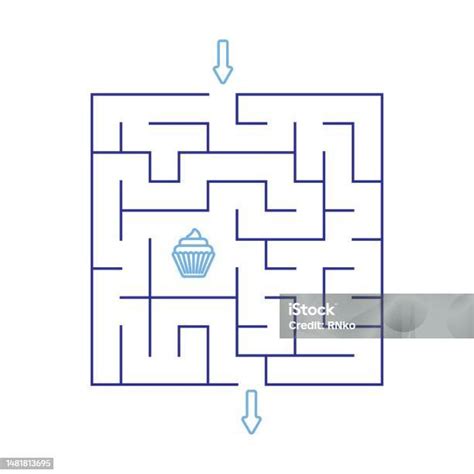 어린이 게임 정사각형 미로 다양한 난이도의 미로 내부에 크림 탑 상품이 있는 컵케이크 어린이의 지능 개발을위한 퍼즐과 게임 벡터 0명에 대한 스톡 벡터 아트 및 기타 이미지