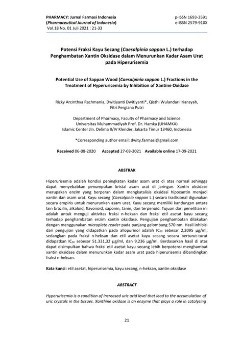 Pdf Potensi Fraksi Kayu Secang Caesalpinia Sappan L Terhadap