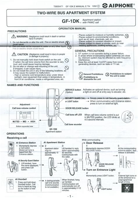 Aiphone Gf 1dk Door Entry Handset Data Sheet 59 Off