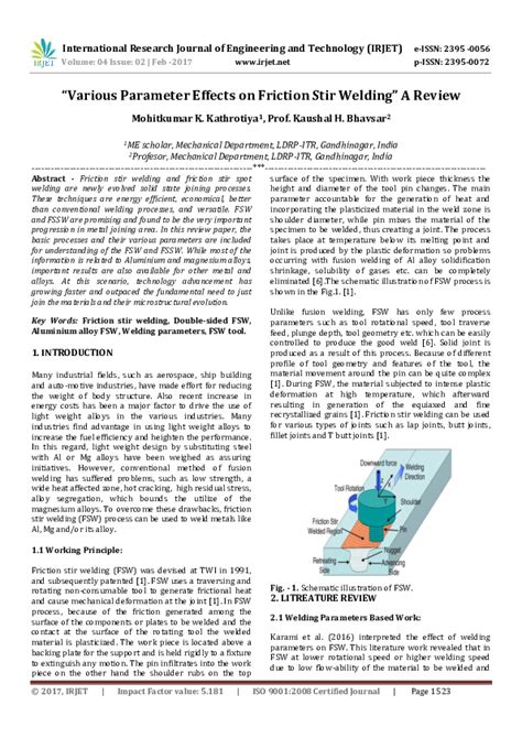 Pdf Various Parameter Effects On Friction Stir Welding” A Review